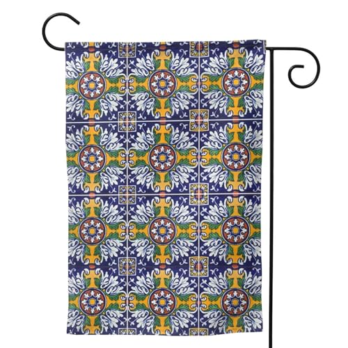 Mexican Talavera Tile Pattern Garden Flag - Vibrant Double Sided Garden Flag - Yard Decorating Flag Garden Flag Decoration - Outdoor Flag Decorator'S Favorite