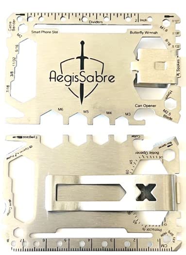 AegisSabre 50 in 1 Credit Card Sized Multitool Fits Wallet and bottle opener Minimalist Everyday Carry Tool Amazing gift for him Husband Dad Men Valentine Gift Idea for him | Silver Edition