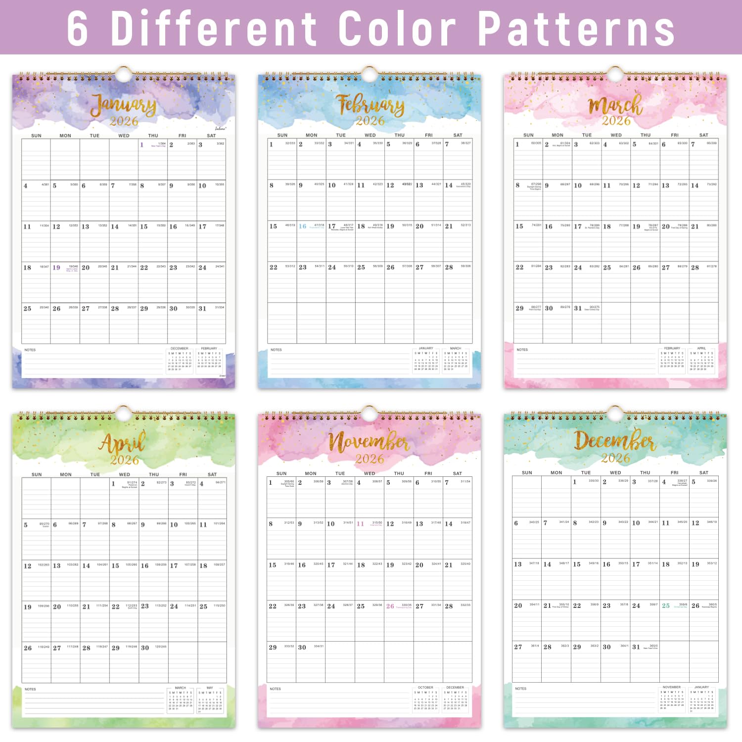 2023-2024 Wall Calendar - 18 Monthly Wall Calendar 2023-2024, 12" x 17", Jul. 2023 - Dec. 2024, Twin-Wire Binding, Hanging Hook, Blocks and Julian Dates - Colorful Waterink