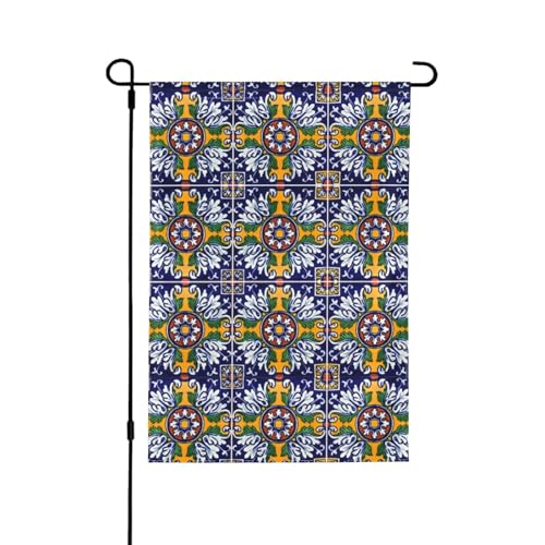 Mexican Talavera Tile Pattern Garden Flag - Vibrant Double Sided Garden Flag - Yard Decorating Flag Garden Flag Decoration - Outdoor Flag Decorator'S Favorite