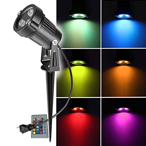 OurLeeme Lawn Flood Light Stake, 2-in-1 Waterproof Outdoor Remote Control Landscape Lighting Spotlight Wall Light for Yard Garden Driveway Pathway Pool