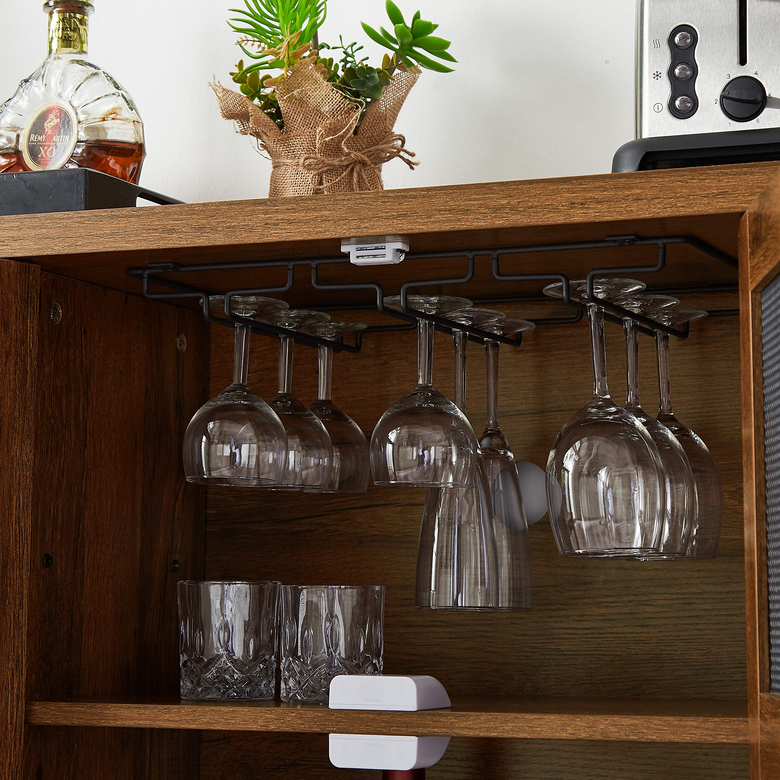 Tiophome Industrial Bar, Liquor Storage Credenza, Farmhouse Wood Coffee Cabinets with Wine Racks & Stemware Holder, Metal Sideboard and Buffet (55.12''W, Hazelnut Brown), Large