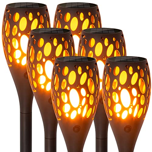 CONERIFE Solar Torch Lights 6 Pack (34 LED Large Size), Solar Outdoor Lights Garden, Solar Torch Lights with Flickering Flame, Halloween Decorations Solar Pathway Lights Waterproof IP65 Auto On/Off
