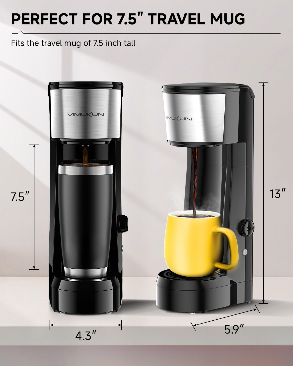 Vimukun Single Serve Coffee Maker Coffee Brewer Compatible with K-Cup Single Cup Capsule, Single Cup Coffee Makers Brewer with 6 to 14oz Reservoir, Tall Size KCM010A (Black)