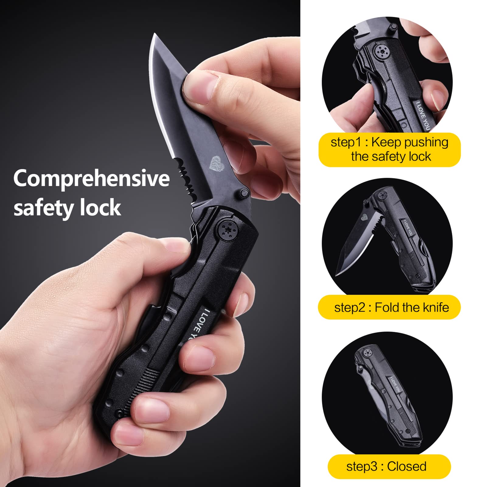 Gifts for Men Dad Husband Boyfriend Him from Daughter Son Wife Kids, Multitool Pocketl Knife, Engraved 'I LOVE YOU', Survival Multi Tool Cool Gadgets