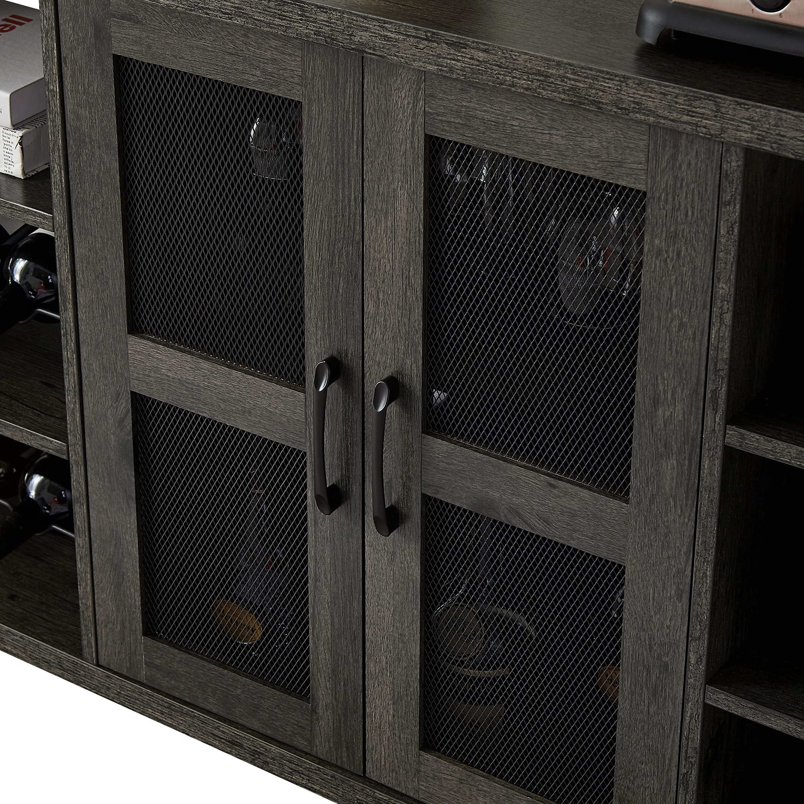 Tiophome Industrial Bar, Liquor Storage Credenza, Farmhouse Wood Coffee Cabinets with Wine Racks & Stemware Holder, Metal Sideboard and Buffet (55.12''W, Dark Grey)