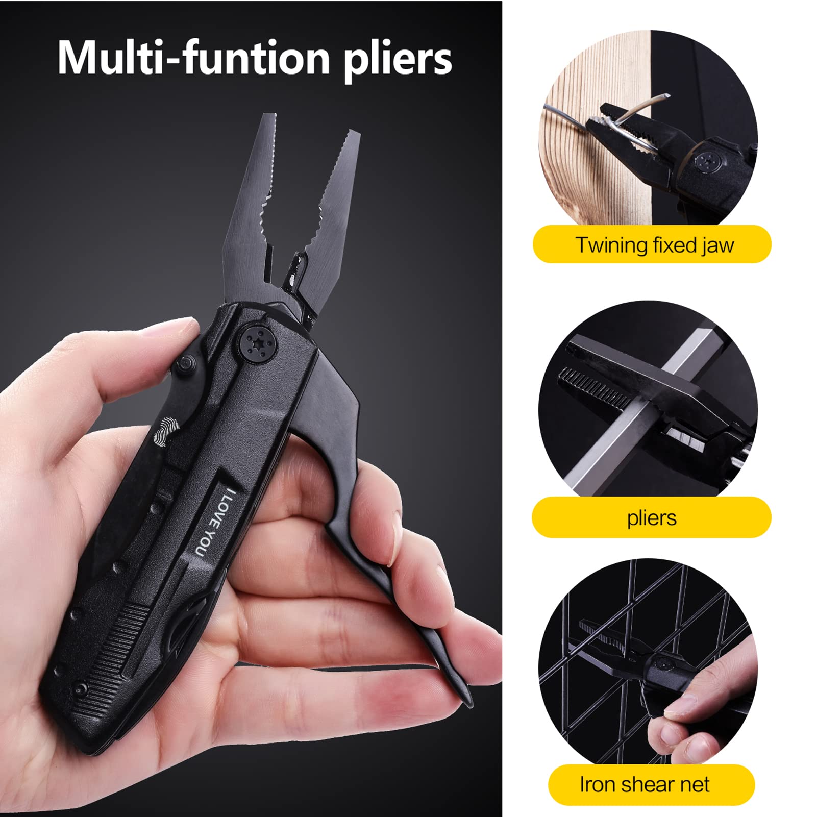 Gifts for Men Dad Husband Boyfriend Him from Daughter Son Wife Kids, Multitool Pocketl Knife, Engraved 'I LOVE YOU', Survival Multi Tool Cool Gadgets