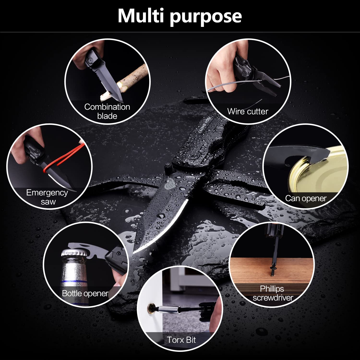 Gifts for Men Dad Husband Boyfriend Him from Daughter Son Wife Kids, Multitool Pocketl Knife, Engraved 'I LOVE YOU', Survival Multi Tool Cool Gadgets