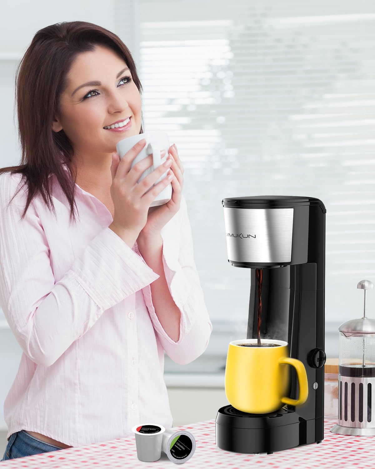 Vimukun Single Serve Coffee Maker Coffee Brewer Compatible with K-Cup Single Cup Capsule, Single Cup Coffee Makers Brewer with 6 to 14oz Reservoir, Tall Size KCM010A (Black)