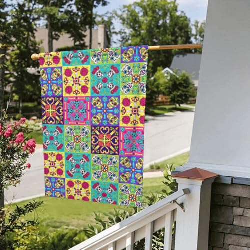 Mexican Talavera Tile Pattern Garden Flag - Vibrant Double Sided Garden Flag - Yard Decorating Flag Garden Flag Decoration - Outdoor Flag Decorator'S Favorite