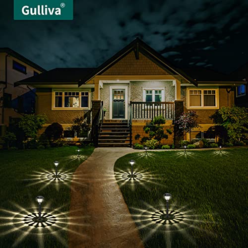 Gulliva Solar Pathway Outdoor Lights, 4 Pack Tall and Large Solar Garden Lights Outdoor Waterproof with Warm White Color, Sunshine Pattern, Breathing Mode for Yard/Patio/Pathway/Walkway/Driveway