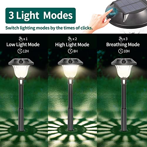 Gulliva Solar Pathway Outdoor Lights, 4 Pack Tall and Large Solar Garden Lights Outdoor Waterproof with Warm White Color, Sunshine Pattern, Breathing Mode for Yard/Patio/Pathway/Walkway/Driveway