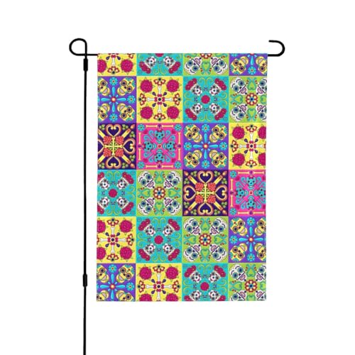 Mexican Talavera Tile Pattern Garden Flag - Vibrant Double Sided Garden Flag - Yard Decorating Flag Garden Flag Decoration - Outdoor Flag Decorator'S Favorite