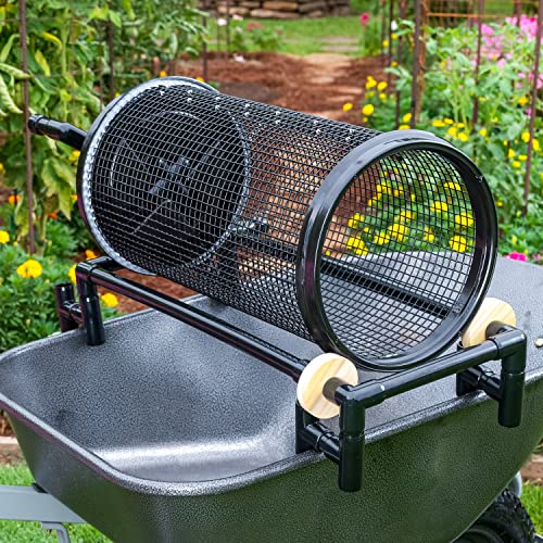 Rolling Garden Sifter with 1/2 in. Heavy Duty Screen and Accessories (1/4 in. Screen, Removeable Top, & Holding Bands)