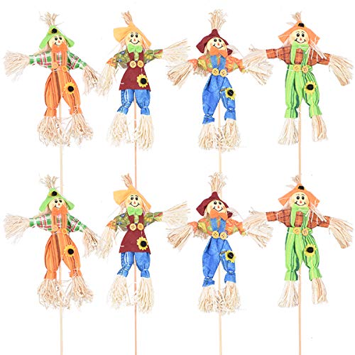 Halloween Fall Harvest Scarecrow Decoration, 8 Pack Small Standing Scarecrow Decor for Autumn, Halloween, Garden, Home, Yard, Porch, Thanksgiving DĂŠcor