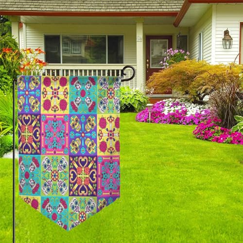 Mexican Talavera Tile Pattern Premium Garden Flags - Garden Decoration Flags/Yard Decoration Flags/Outdoor Garden Flags/Two Shapes Available