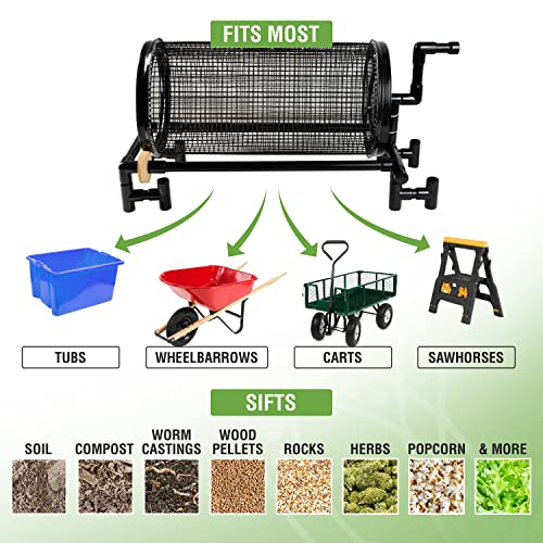 Rolling Garden Sifter with 1/2 in. Heavy Duty Screen and Accessories (1/4 in. Screen, Removeable Top, & Holding Bands)