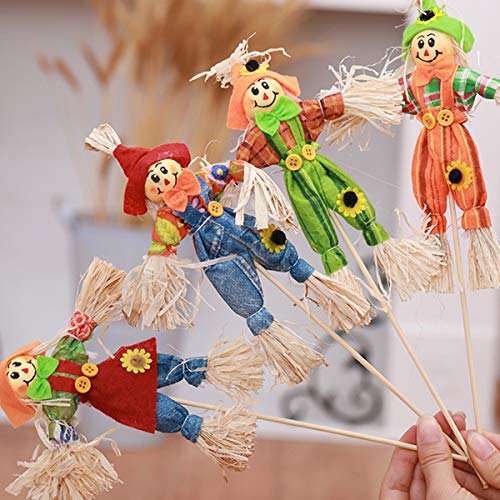 Halloween Fall Harvest Scarecrow Decoration, 8 Pack Small Standing Scarecrow Decor for Autumn, Halloween, Garden, Home, Yard, Porch, Thanksgiving Décor