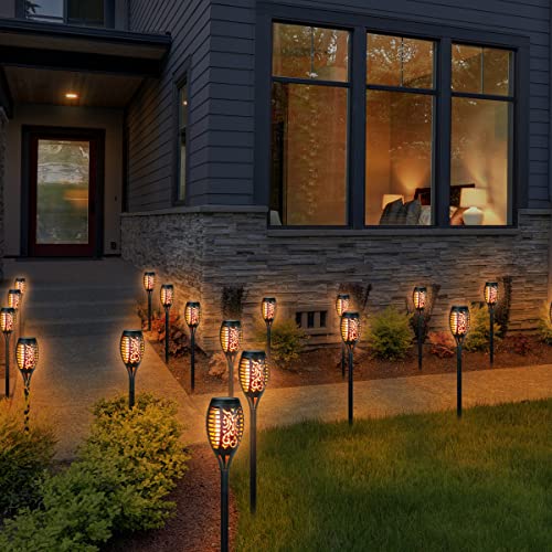 Exhart Garden Solar Lights, Set of 4 Flickering Flame Garden Stake Torches, LED Fire, Outdoor Garden and Yard Decoration, 3 x 20 Inch