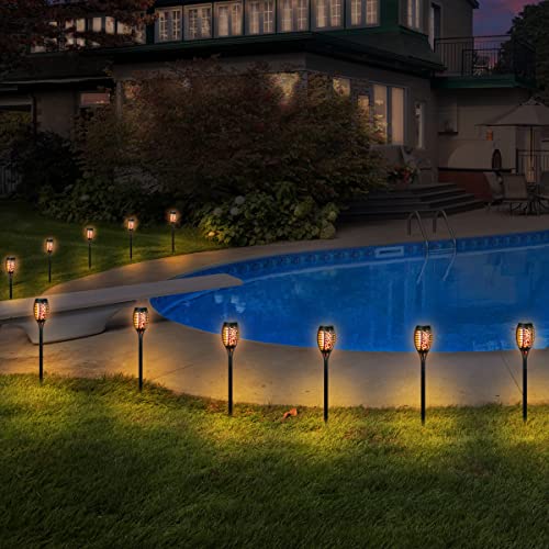 Exhart Garden Solar Lights, Set of 4 Flickering Flame Garden Stake Torches, LED Fire, Outdoor Garden and Yard Decoration, 3 x 20 Inch