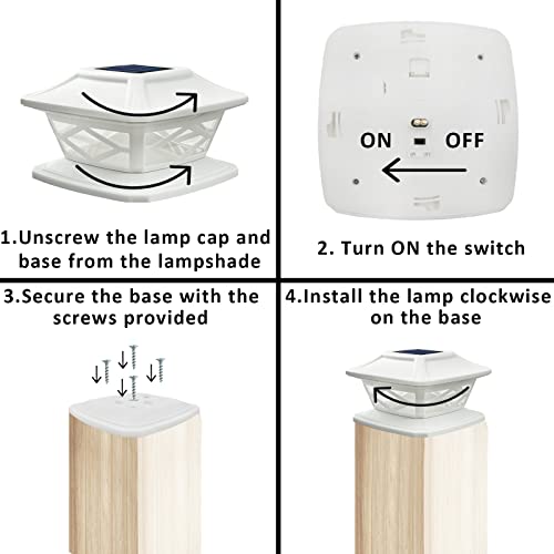 JOHOO Fence Post Cap Solar Lights, 2 PK Cool White LEDs Outdoor Deck Lamp Fits 4x4 5x5 6x6 Wooden Posts Waterproof for Deck, Patio, Garden, Yard Decoration