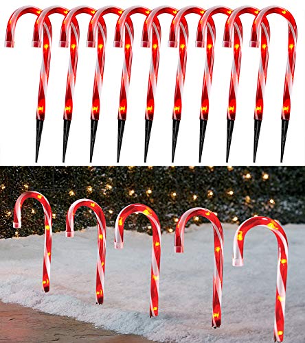 Christmas Candy Cane Pathway Makers Lights, 10inch Set of 10 Candy Canes Lights Outdoor, TIGOMOOV Candy Cane Lights Christmas Decorations Outdoor for Yard,Garden