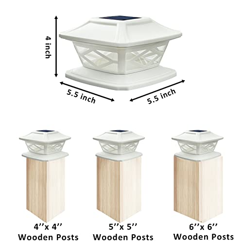 JOHOO Fence Post Cap Solar Lights, 2 PK Cool White LEDs Outdoor Deck Lamp Fits 4x4 5x5 6x6 Wooden Posts Waterproof for Deck, Patio, Garden, Yard Decoration