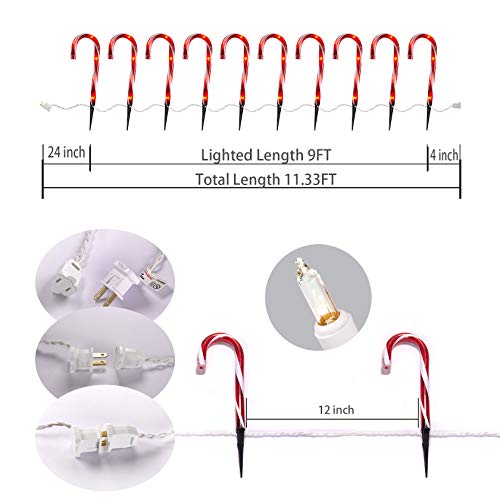 Christmas Candy Cane Pathway Makers Lights, 10inch Set of 10 Candy Canes Lights Outdoor, TIGOMOOV Candy Cane Lights Christmas Decorations Outdoor for Yard,Garden