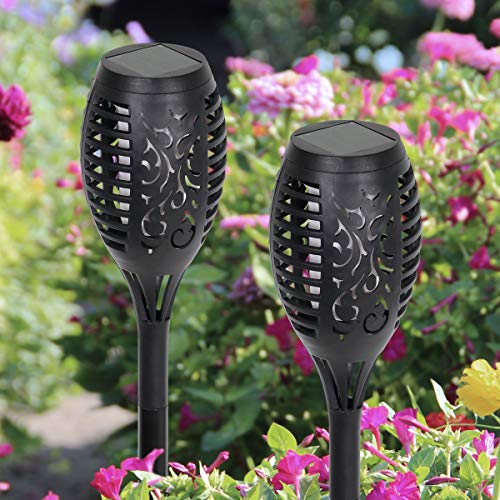 Exhart Garden Solar Lights, Set of 4 Flickering Flame Garden Stake Torches, LED Fire, Outdoor Garden and Yard Decoration, 3 x 20 Inch