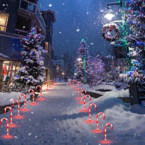 Christmas Candy Cane Pathway Makers Lights, 10inch Set of 10 Candy Canes Lights Outdoor, TIGOMOOV Candy Cane Lights Christmas Decorations Outdoor for Yard,Garden