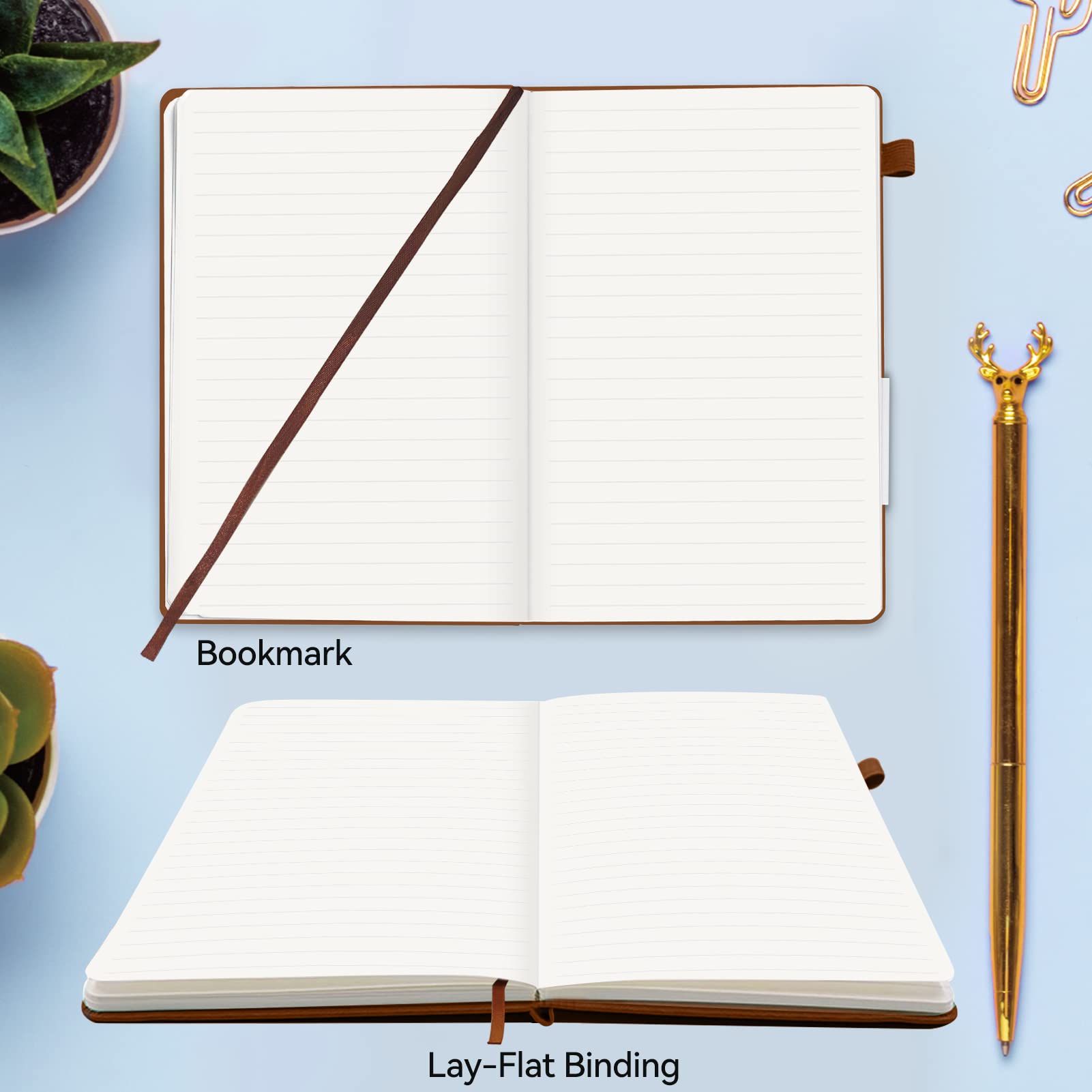 Soomeet Lined Journal Notebook, 200 Pages, Leather Hardcover Notebooks, A5 College Ruled Thick Classic with Pen Loop Notebook Journals for Writing, for Women Men Office School, 5.75'' X 8.38'', Brown