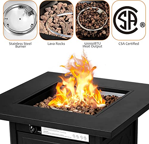 Renatone 28” Outdoor Fire Pit Table, 50,000 BTU Auto-Ignition Propane Fire Pit Table w/ Lid, CSA Certification, 2-in-1 Gas Firepit Table for Patio, Garden, Black