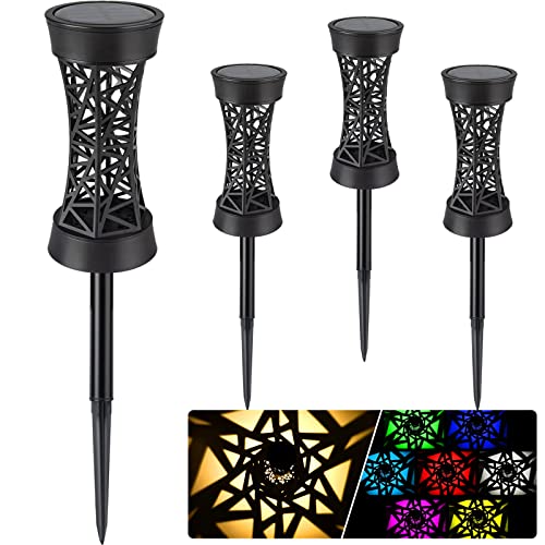 ASFSKY Solar Pathway Lights Outdoor Waterproof with 2 LEDs Warm White and Color Changing Project Beautiful Pattern On The Ground Light The Way for Yard Garden Path Walkway Decorative