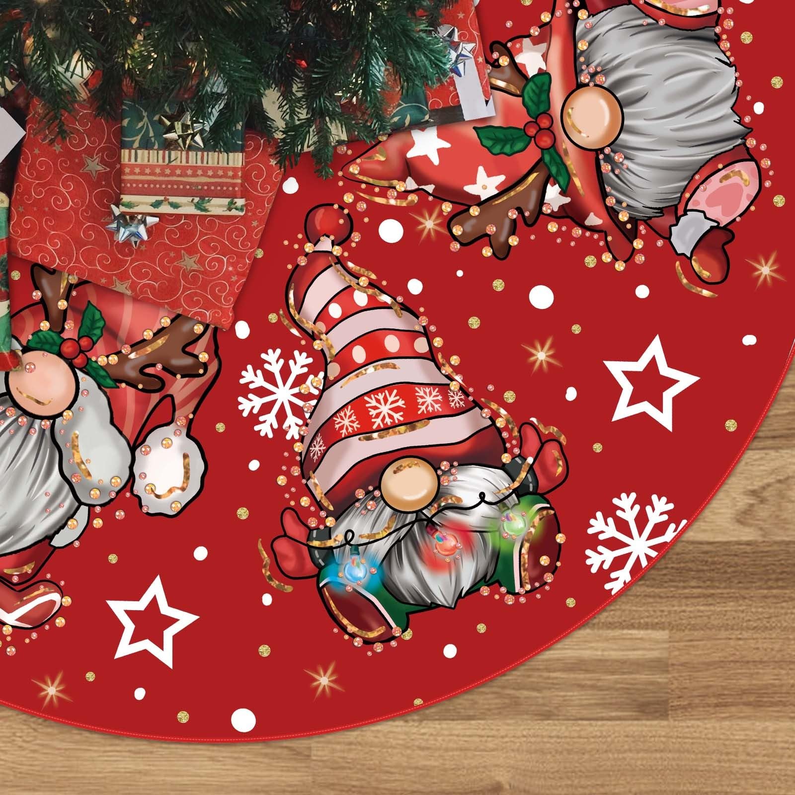 Christmas Tree Skirt Red Tree Skirt Glitter Gnomes Snowflake Xmas Winter Tree Skirt 24 Inch for Red Christmas Indoor Outdoor Decorations