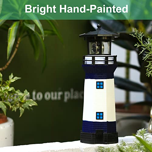 HSHD Lighthouse with Rotating Beacon LED Lights - Solar Lighthouse Lamp Outdoor Decorative for Garden Patio Well Cover Gifts(Blue2)