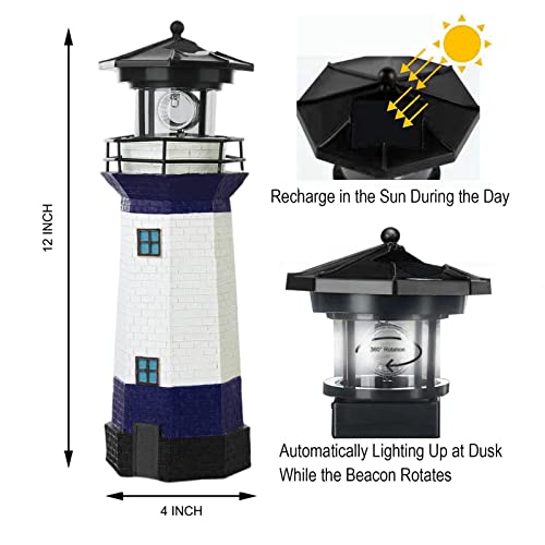 HSHD Lighthouse with Rotating Beacon LED Lights - Solar Lighthouse Lamp Outdoor Decorative for Garden Patio Well Cover Gifts(Blue2)