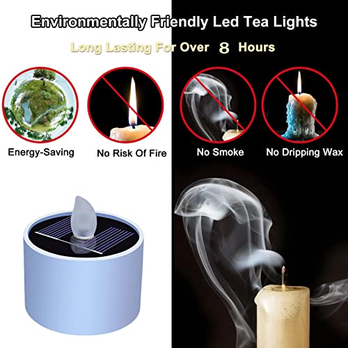 Hoghaki Solar Power Tea Lights,Outdoor Candle Flameless Flicker,IP42 Waterproof Rechargeable LED Candles with Dusk to Dawn Sensor,for Lantern Garden Camping Party Home Decorations