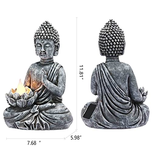 Yiosax Zen Buddha Statues for Home Solar Flickering Outdoor Decor Garden Light for Balcony,Patio,Porch Yard Art Ornament,Gift(11.81")