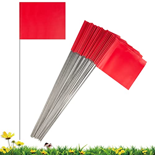 50 Pack Marking Flags Marker Flags for Lawn, IKAYAS 4 * 5 Inch Red PVC Small Yard Flags Yard Marking Flags on 15 inch Steel Wire, Lawn Flags, Yard Flags, Garden Flags
