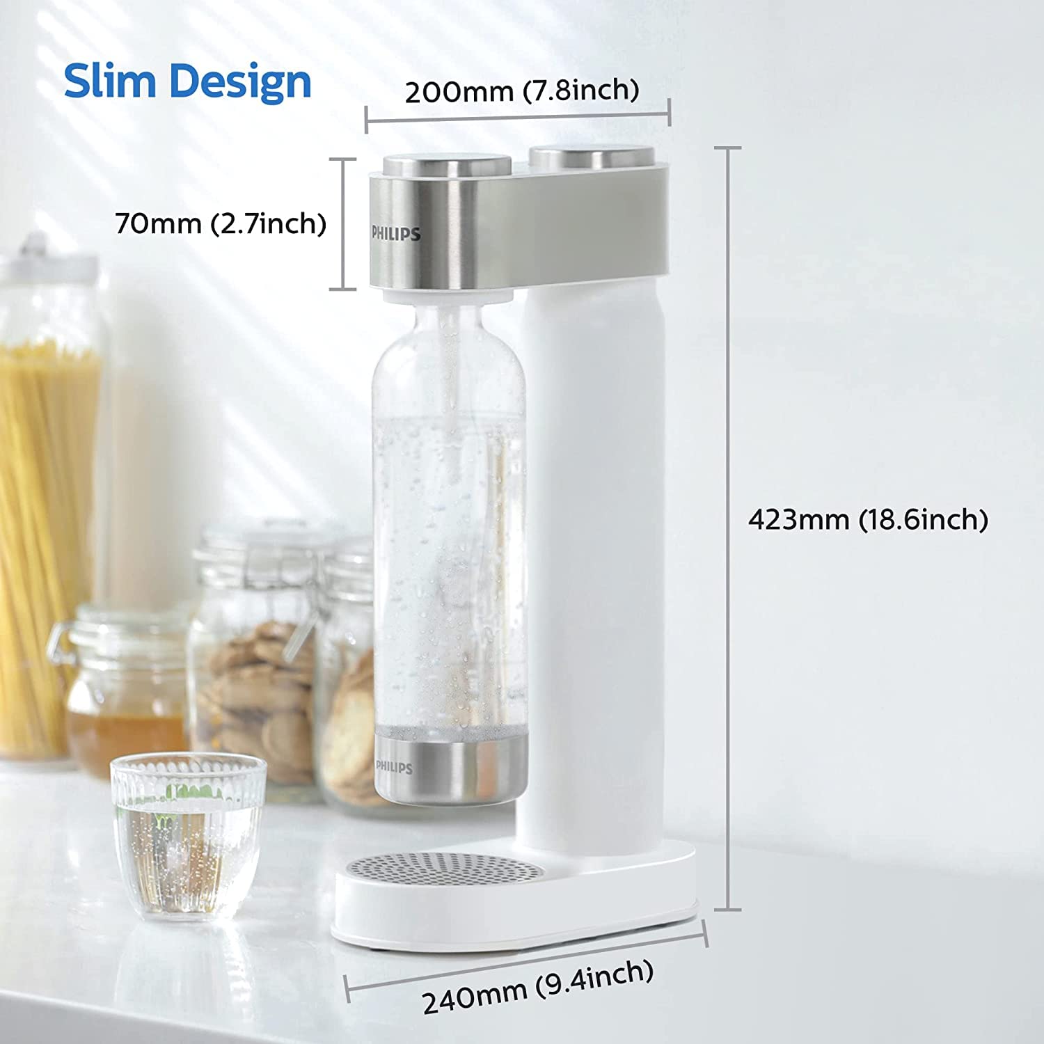 PHILIPS Sparkling Water Maker Soda Maker Soda Streaming Machine for Carbonating with 1L Carbonating Bottle, Seltzer Fizzy Water Maker, Compatible with Any Screw-in 60L CO2 Carbonator(NOT Included)