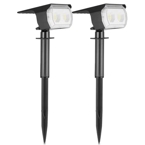 Sararoom 2Pcs Solar Spotlight Outdoor, 48 LEDs 1000LM 6500K Daylight White IP65 Waterproof Solar Landscape Spot Light, 3 Brightness Adjustable, Dusk to Dawn Solar Garden Light for Yard,Patio