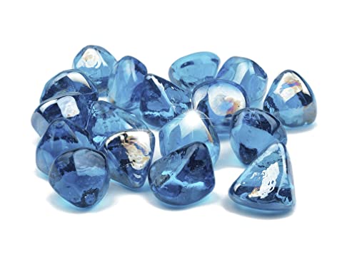 Li Decor 10 Pound Fire Glass Diamonds 1 Inch Fire Pit Glass Fire Glass Rocks for Gas Fireplace Margarita Azure Luster Blue