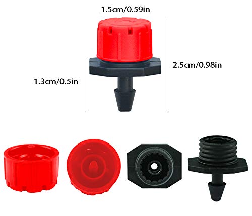 Lainrrew 100 Pcs 1/4Inch Micro Irrigation Drippers, 360 Degree Adjustable Irrigation Drippers Sprinklers Emitter Dripper for Drip Irrigation System Gardens Lawn (Red)