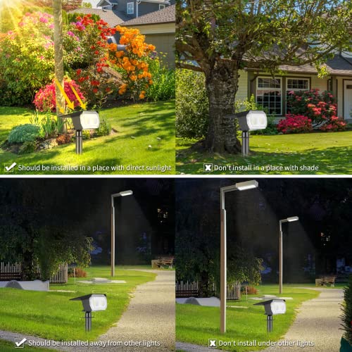 Sararoom 2Pcs Solar Spotlight Outdoor, 48 LEDs 1000LM 6500K Daylight White IP65 Waterproof Solar Landscape Spot Light, 3 Brightness Adjustable, Dusk to Dawn Solar Garden Light for Yard,Patio