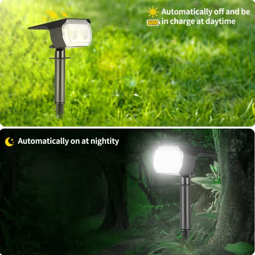 Sararoom 2Pcs Solar Spotlight Outdoor, 48 LEDs 1000LM 6500K Daylight White IP65 Waterproof Solar Landscape Spot Light, 3 Brightness Adjustable, Dusk to Dawn Solar Garden Light for Yard,Patio
