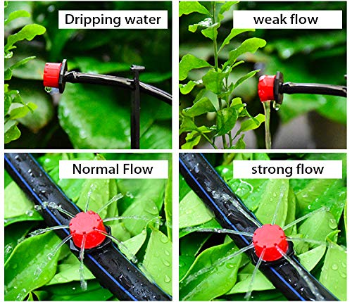 Lainrrew 100 Pcs 1/4Inch Micro Irrigation Drippers, 360 Degree Adjustable Irrigation Drippers Sprinklers Emitter Dripper for Drip Irrigation System Gardens Lawn (Red)