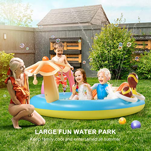 Inflatable Play Center, Hesung 98'' x 67'' x 32'' Kiddie Pool, Summer Inflatable Pool with Slide for Garden, Backyard Water Park, Fountain Arch, Extra Thick, Easy Set up for Ages 2+ Toddlers