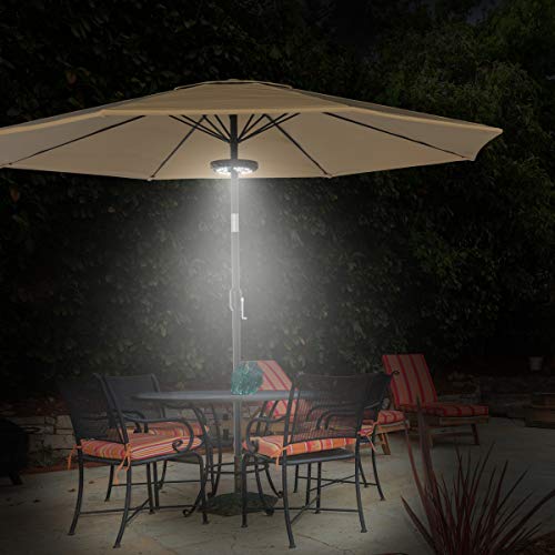 Rechargeable Patio Umbrella Light with 3 Brightness Modes - Battery-Operated LED Outdoor Lighting with USB Charging Cord by Pure Garden (Black)