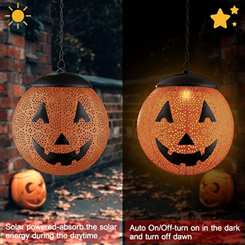 Halloween Pumpkin Hanging Solar Lights - ๐ฎ๐ฌ๐ฎ๐ฏ ๐ก๐ฒ๐๐ฒ๐๐ Halloween Decoration Outdoor, Waterproof Halloween Spooky Hanging Lights for Outdoor, Tree Decor, Garden or Yard, Outside Entryway, Porch