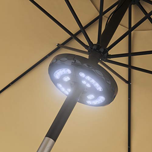 Rechargeable Patio Umbrella Light with 3 Brightness Modes - Battery-Operated LED Outdoor Lighting with USB Charging Cord by Pure Garden (Black)
